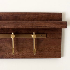 Modern Wood Key Rack, Walnut Key Holder With Brass Hooks, Entryway ...