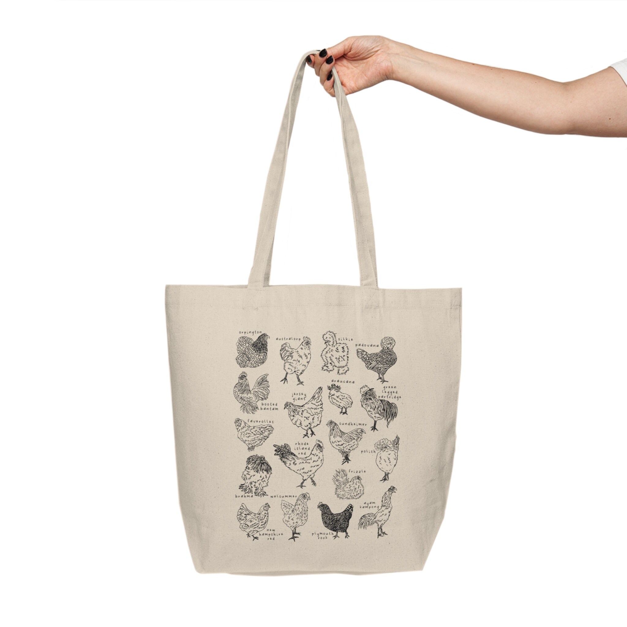 Chicken Canvas Tote Bag | Black & White Chicken Tote | Hand Drawn ...