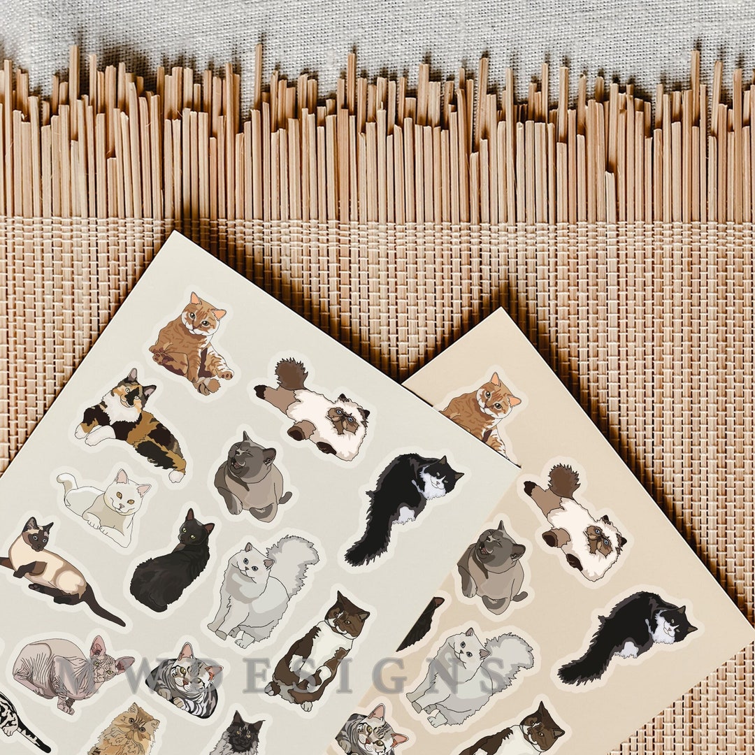 Hand-drawn Cat Sticker Sheet | 4x6 Digital Download | Kawaii Animal ...