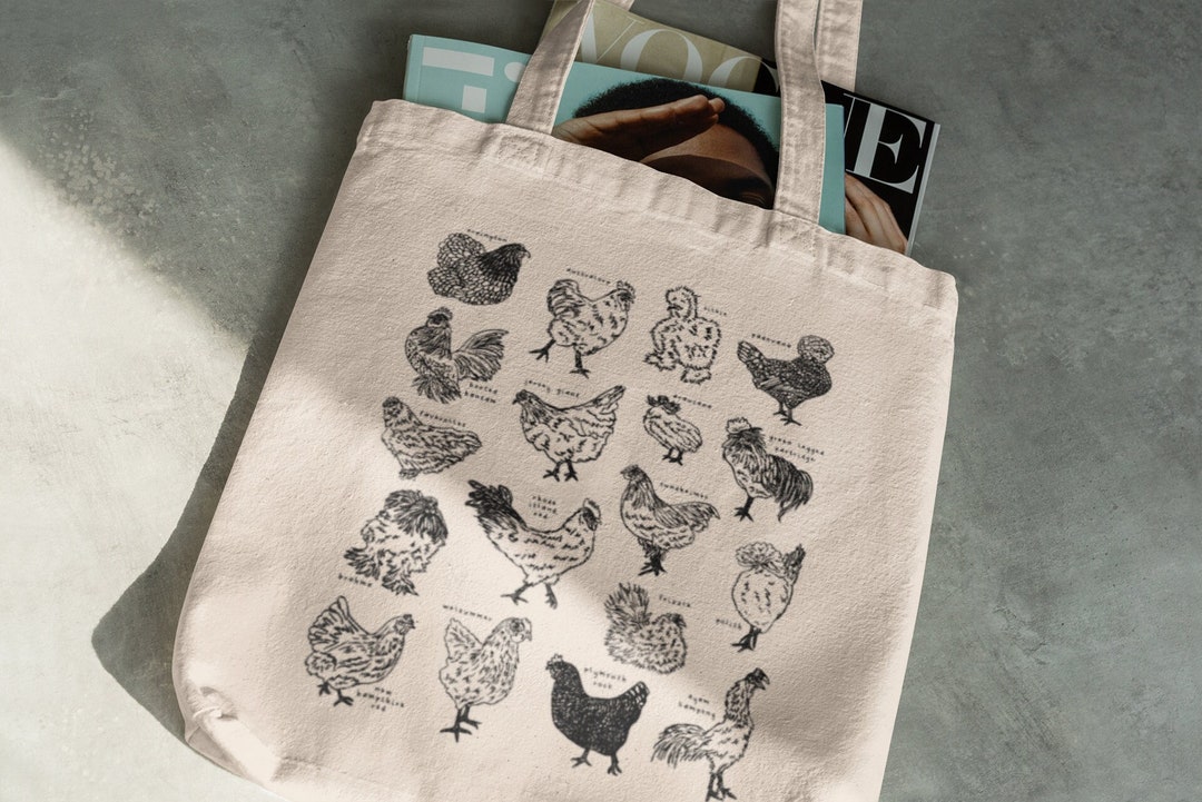 Chicken Canvas Tote Bag | Black & White Chicken Tote | Hand Drawn ...