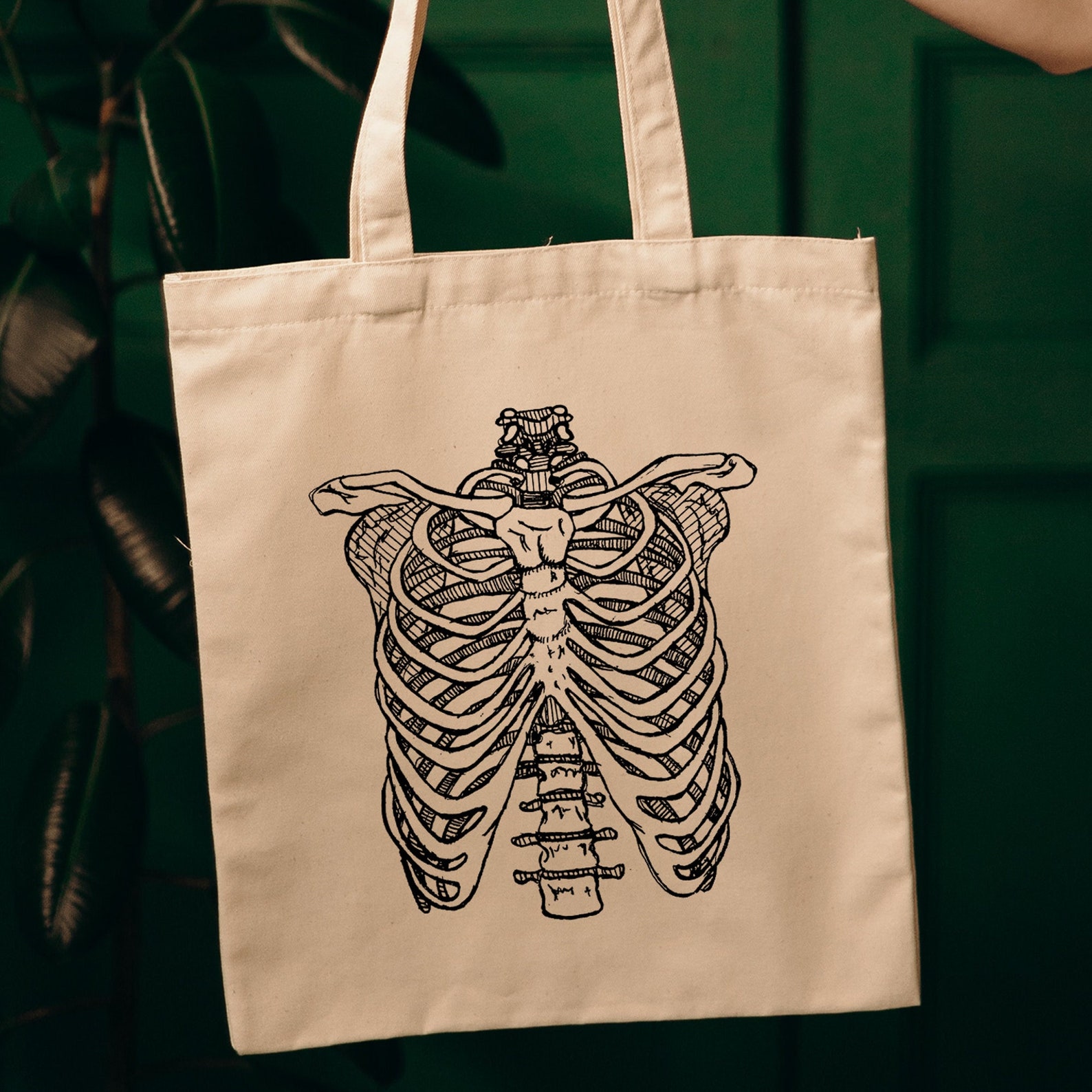 Hand Drawn Rib Cage Line Art Canvas Tote Bag | Hand Drawn Ribs | Unique ...