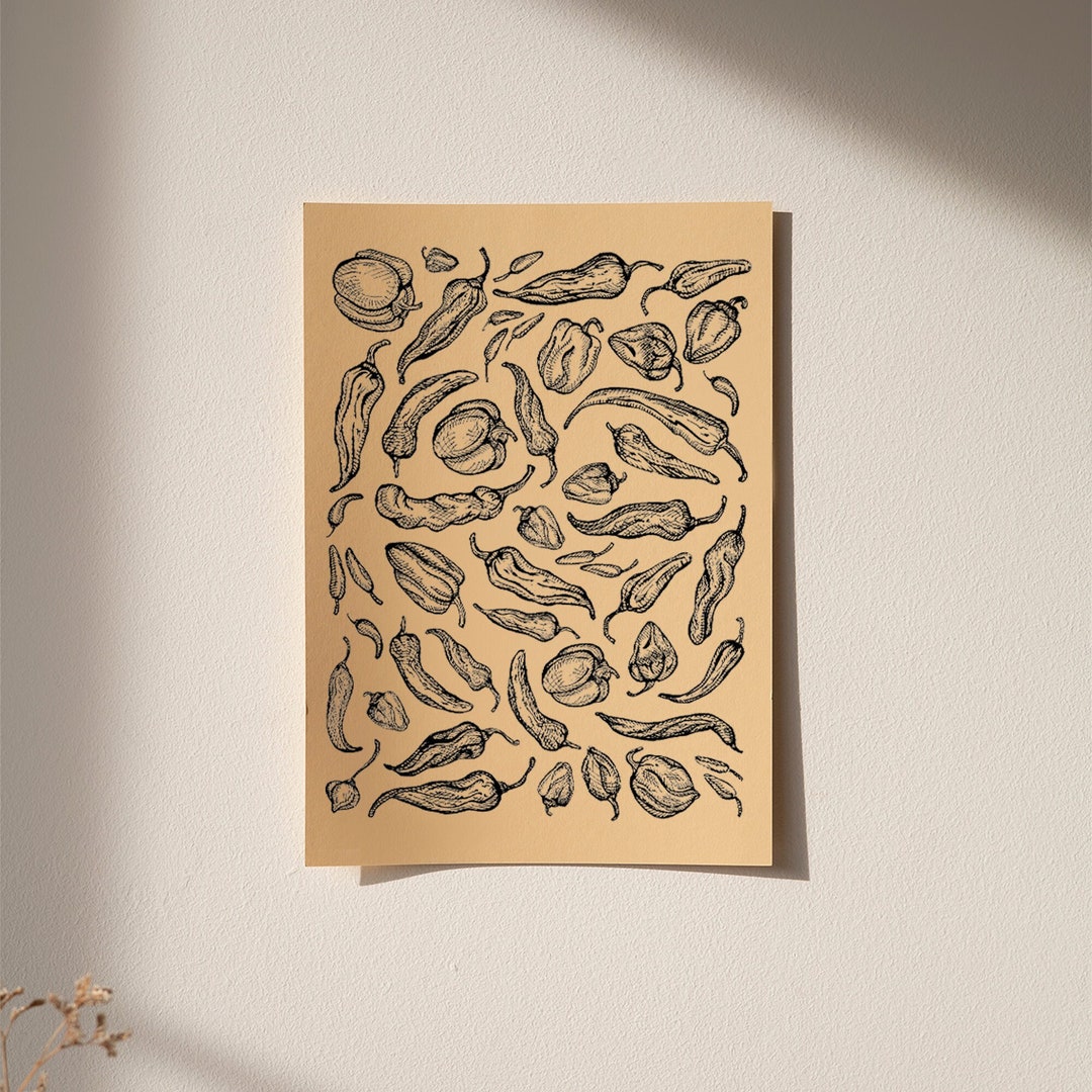 Hand-drawn Hot Pepper Digital Print | Hot Pepper Lovers | Pepper Gifts ...
