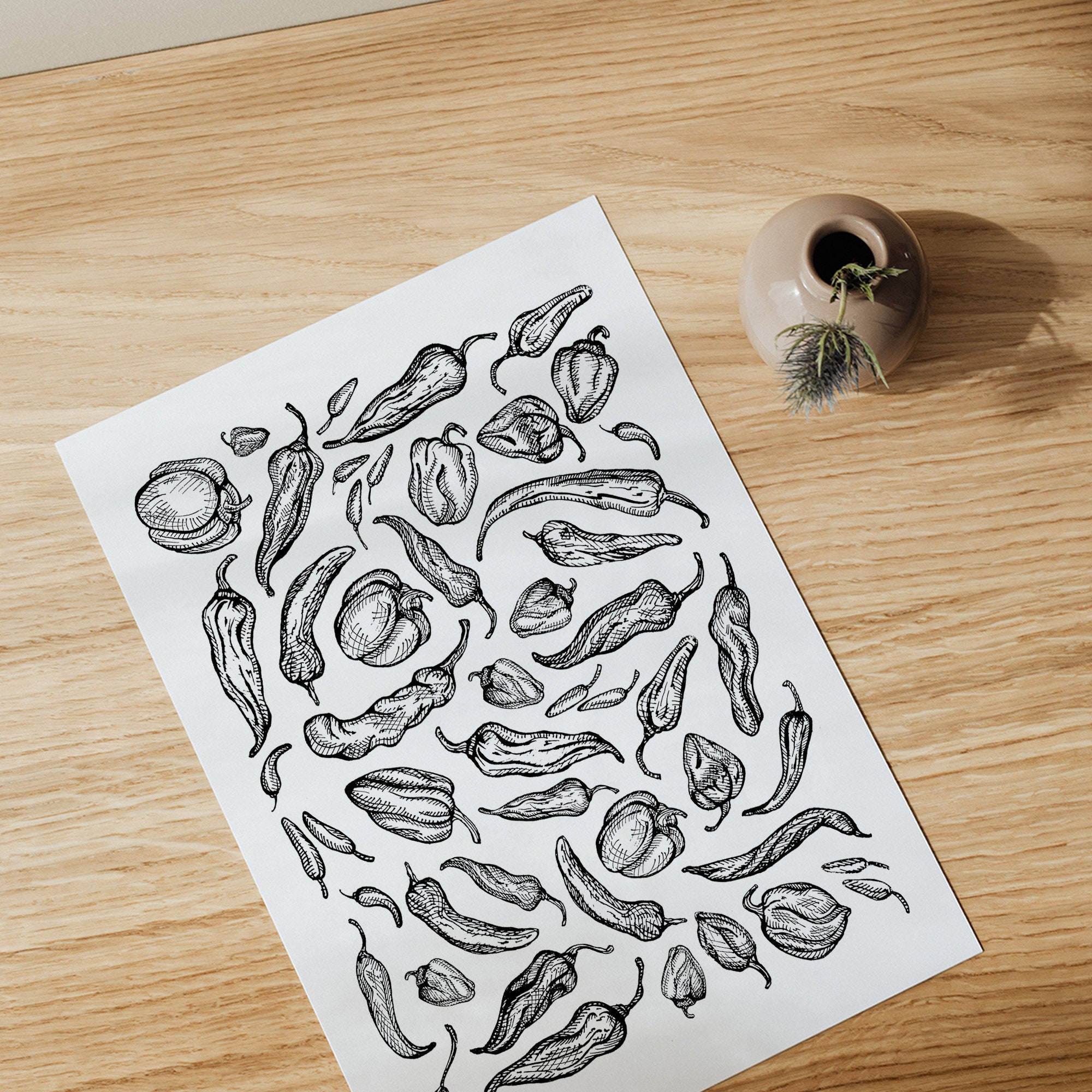 Hand-drawn Hot Pepper Digital Print | Hot Pepper Lovers | Pepper Gifts ...