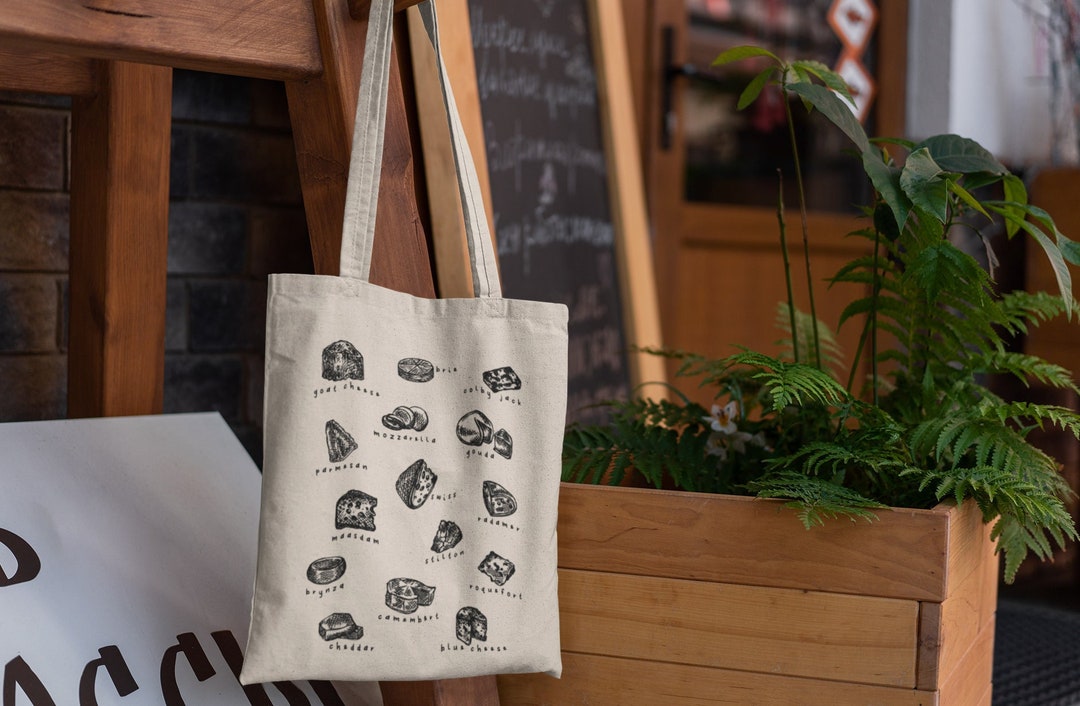 Hand-drawn Cheese Tote Bag | Reusable Tote | Hand Drawn Cheese Canvas ...