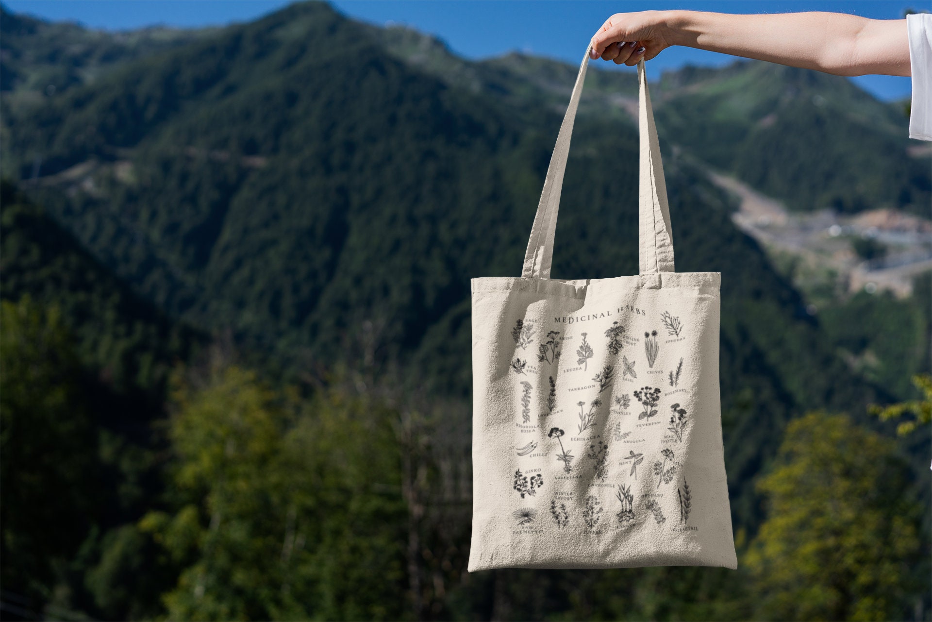 Hand Drawn Medicinal Herbs Canvas Tote Bag Gardening Tote Bag Reusable ...
