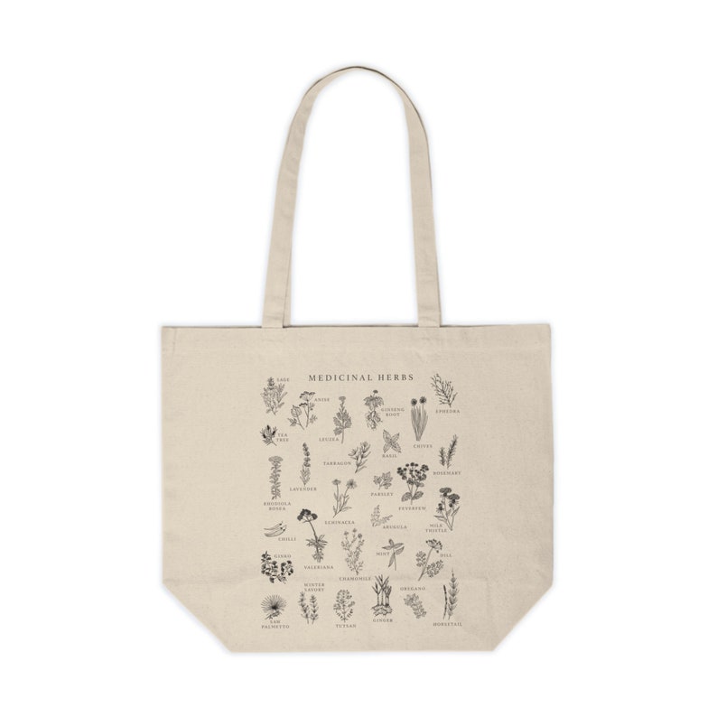 Medicinal Herbs Canvas Tote Bag | Gardening Tote Bag | Reusable Grocery ...