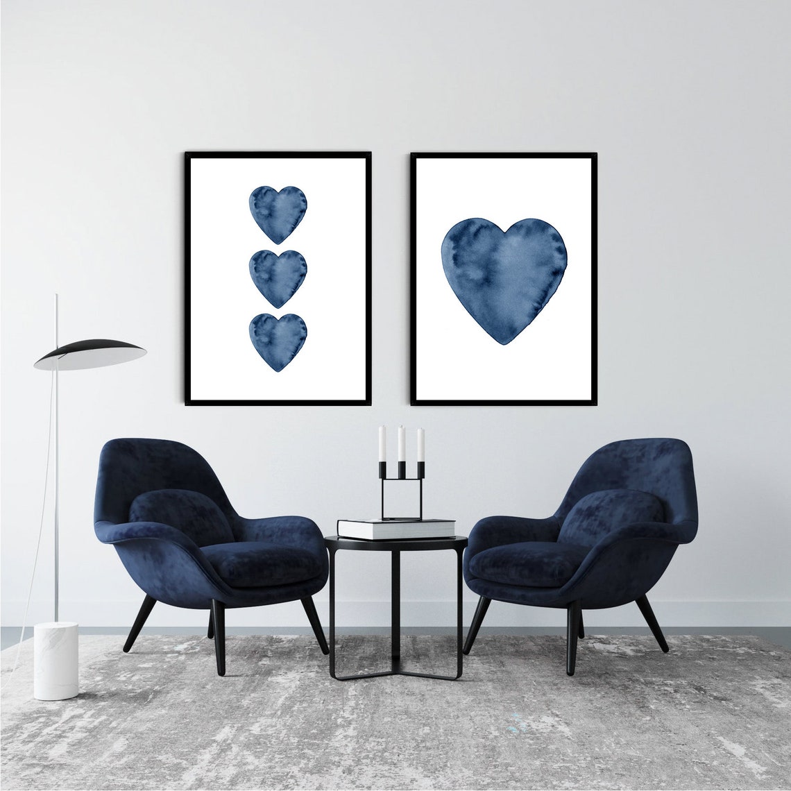 Navy Blue Heart Print Love Print Printable Heart Poster | Etsy