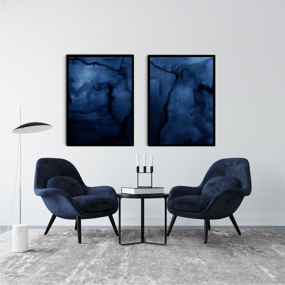 Blue Abstract Wall Art Set of 2 Prints Printable Wall Art - Etsy