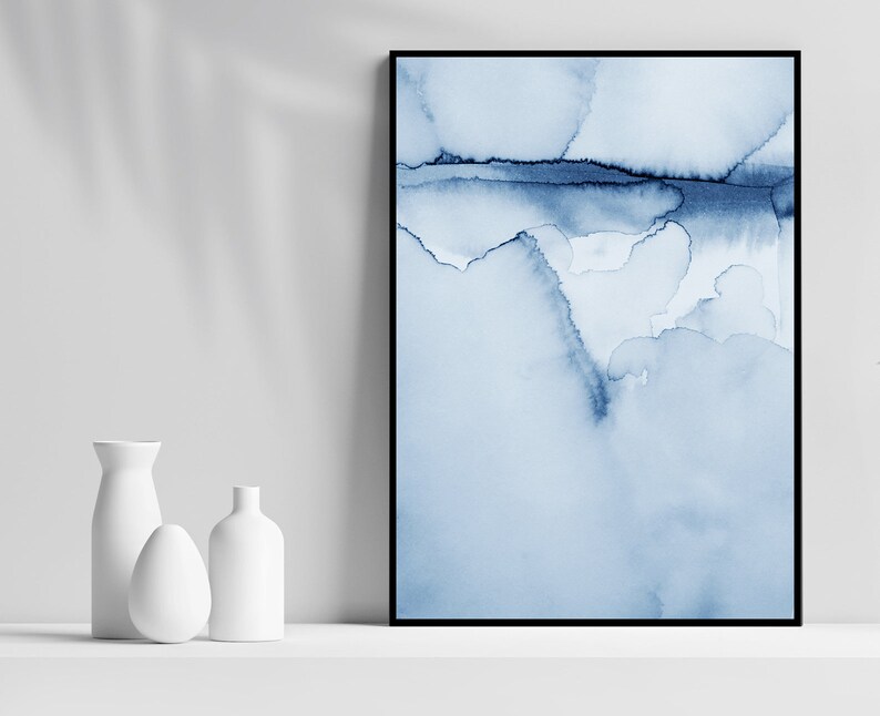 Light Blue Wall Art Print, Printable Watercolor Wall Art, Large ...