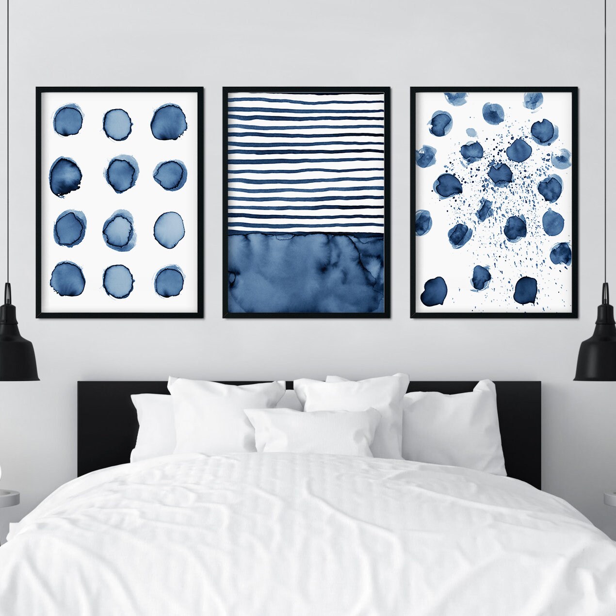 Dark Navy Blue Abstract Printable Wall Art, Bathroom Wall Decor, Large ...