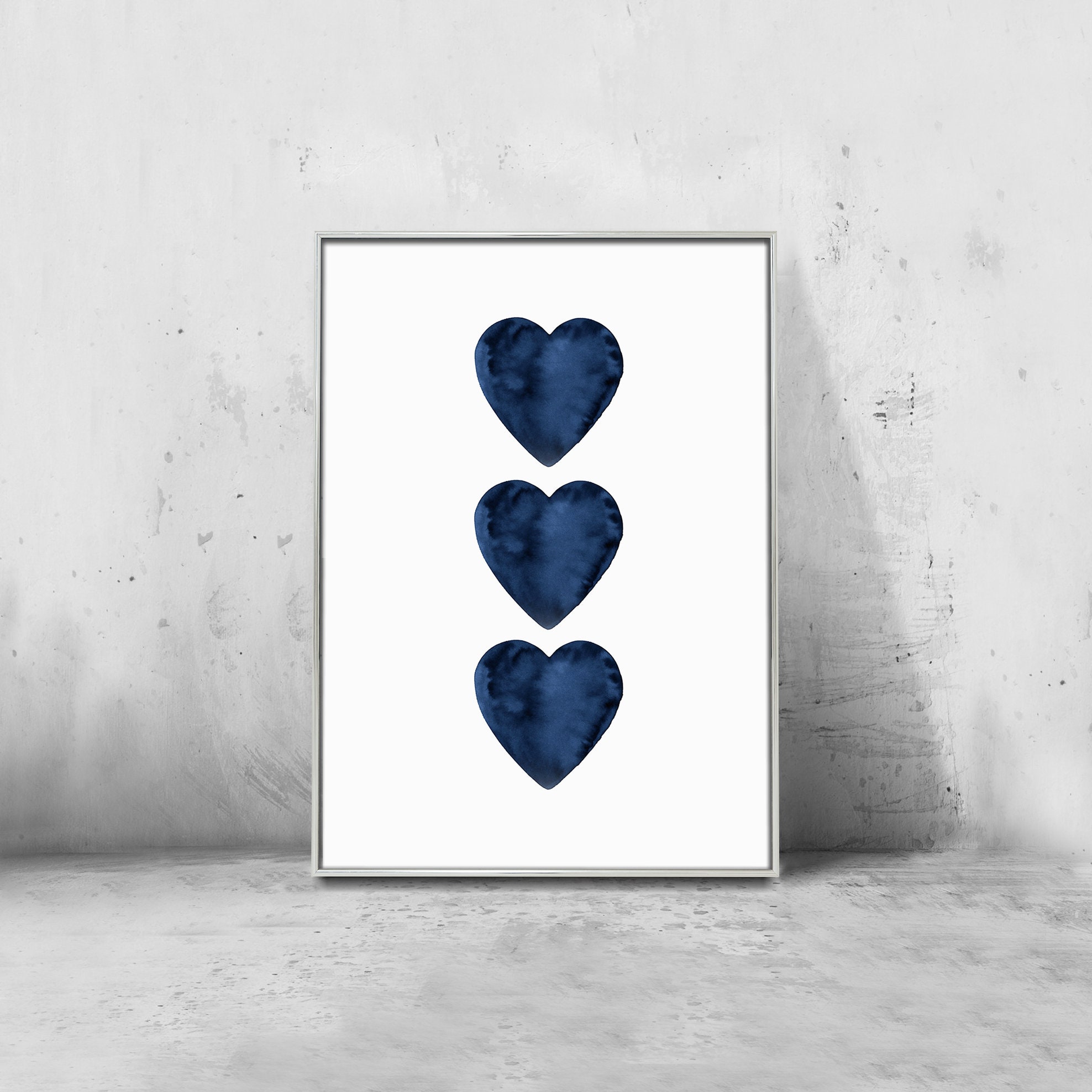 Navy Blue Heart Print, Set of 3, Love Heart Printable Wall Art, Love ...