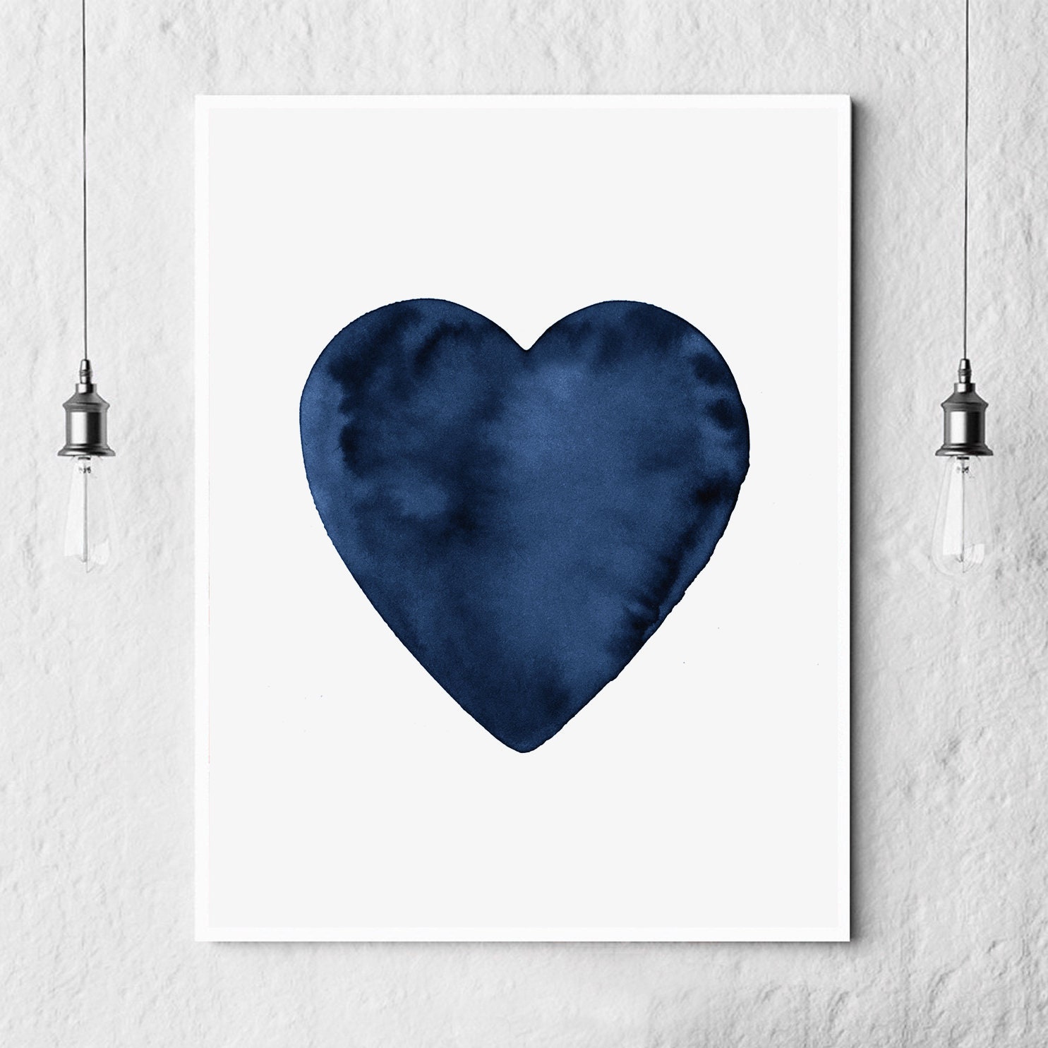 Navy Blue Heart Print Love Printable Wall Art Watercolor - Etsy