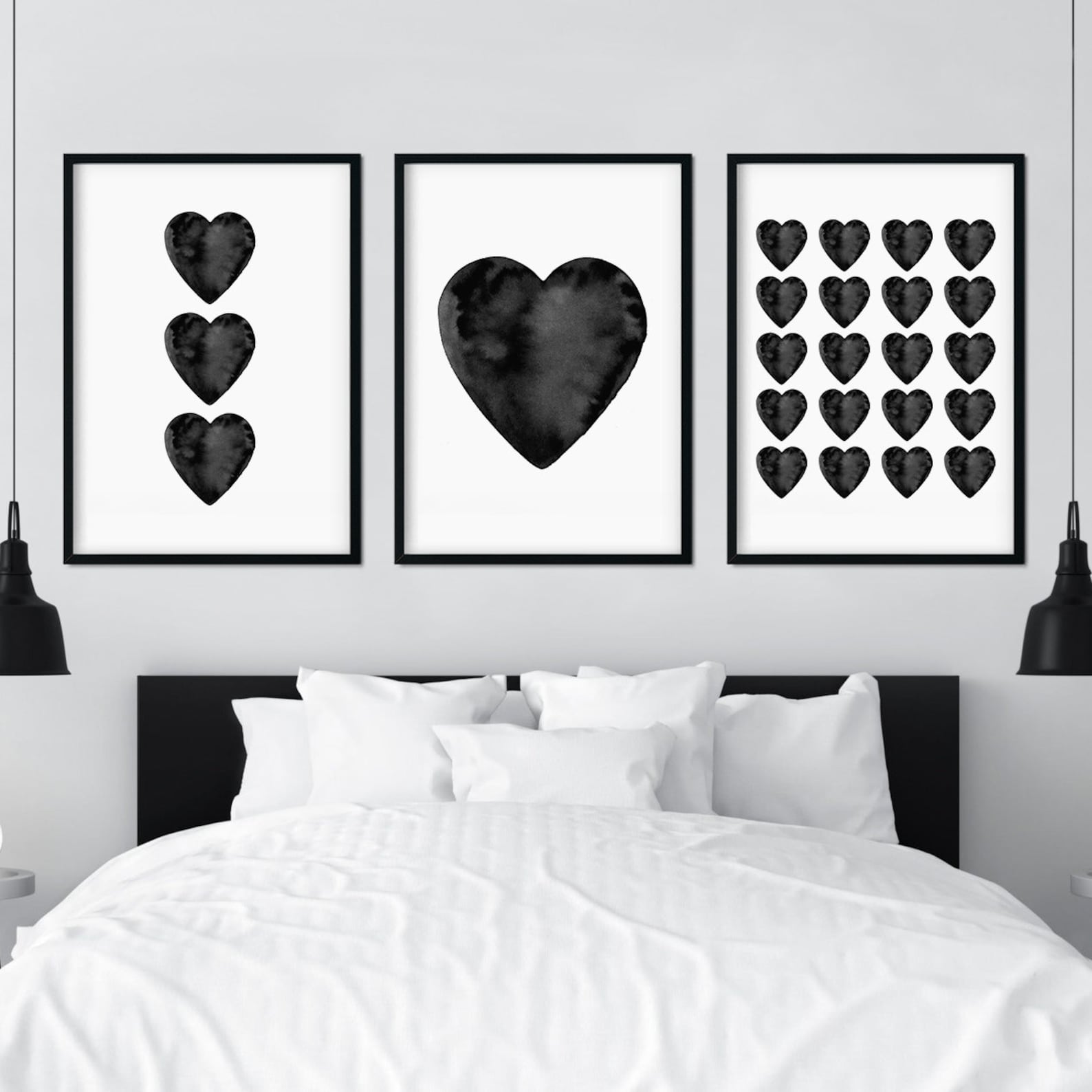 Set of 3 Prints, Love Heart Printable Wall Art, Printable Love Heart ...