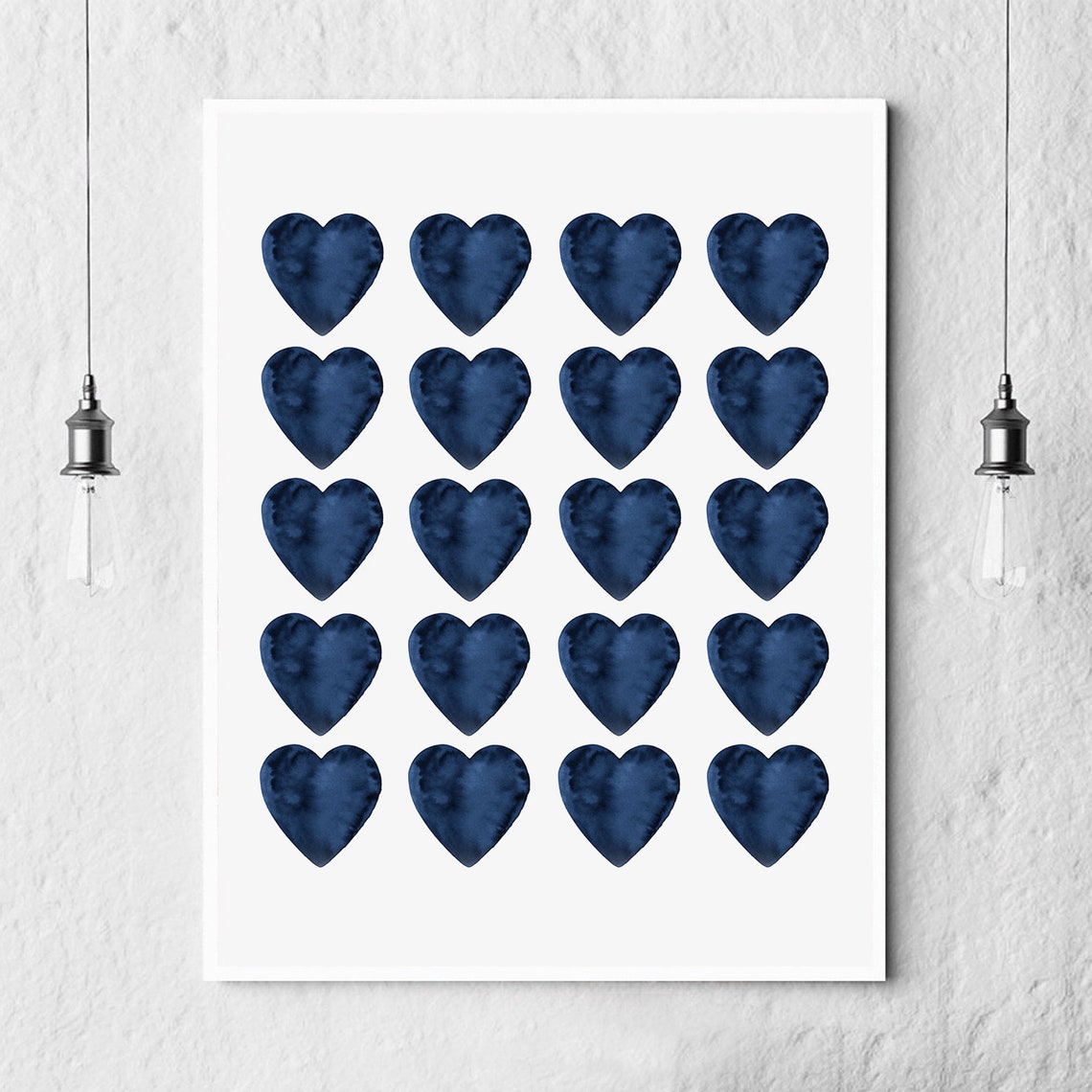 Navy Blue Heart Print Set of 3 Love Heart Printable Wall - Etsy