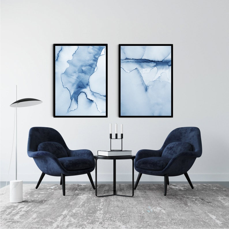 Light Blue Wall Art Print, Printable Watercolor Wall Art, Large ...