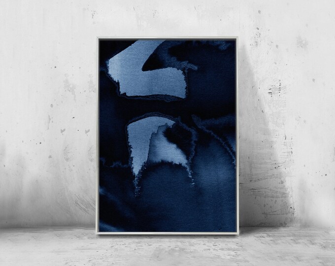 Blue Abstract Printable Wall Art Print, Brush Strokes Watercolor ...