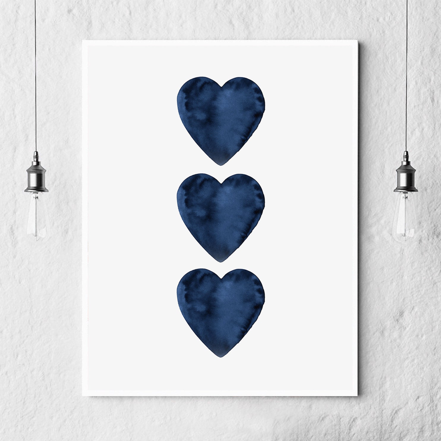 Navy Blue Heart Print Set of 3 Love Heart Printable Wall - Etsy