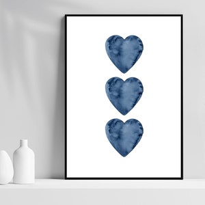 Navy Blue Heart Print, Love Print, Printable Heart Poster, Love Heart ...