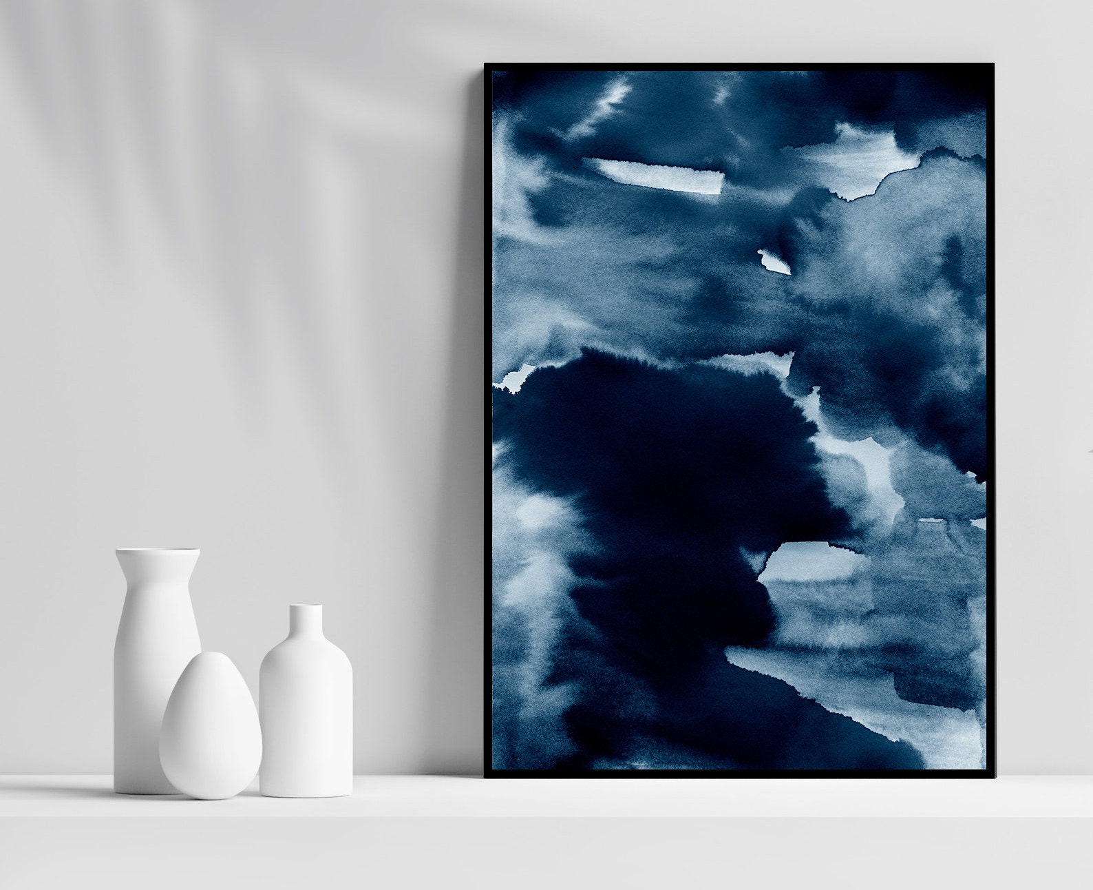 Navy and Teal Abstract Watercolor Painting, Modern Printable Wall Art ...