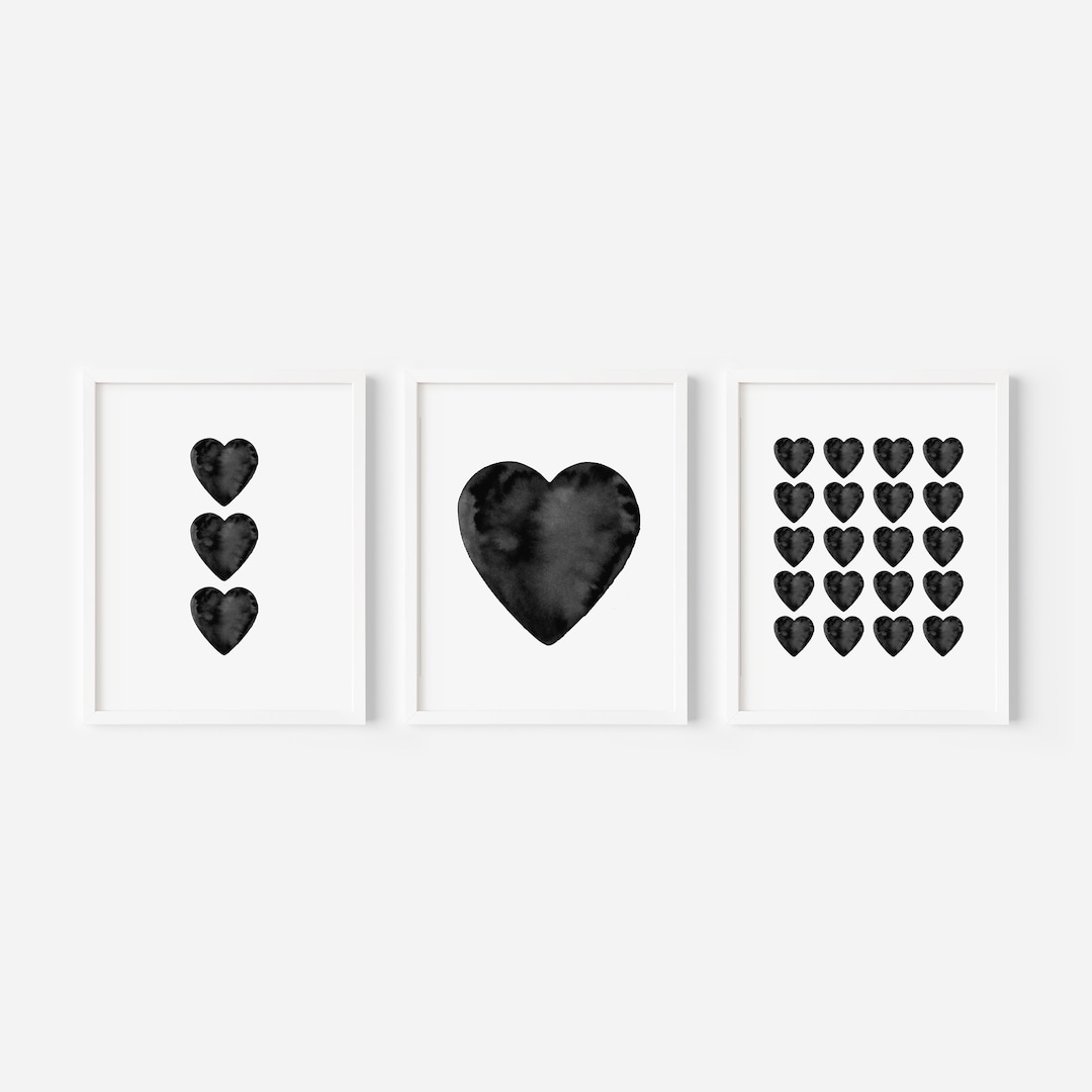 Set of 3 Prints, Love Heart Printable Wall Art, Printable Love Heart ...