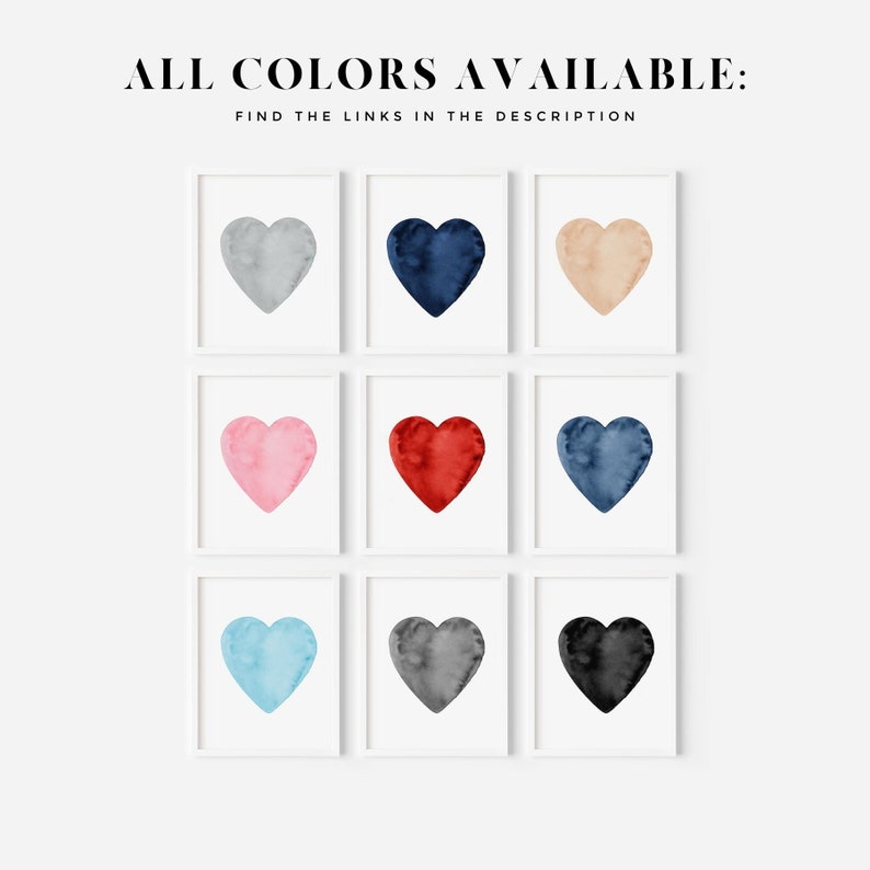 Navy Blue Heart Print, Love Printable Wall Art, Watercolor Hearts ...