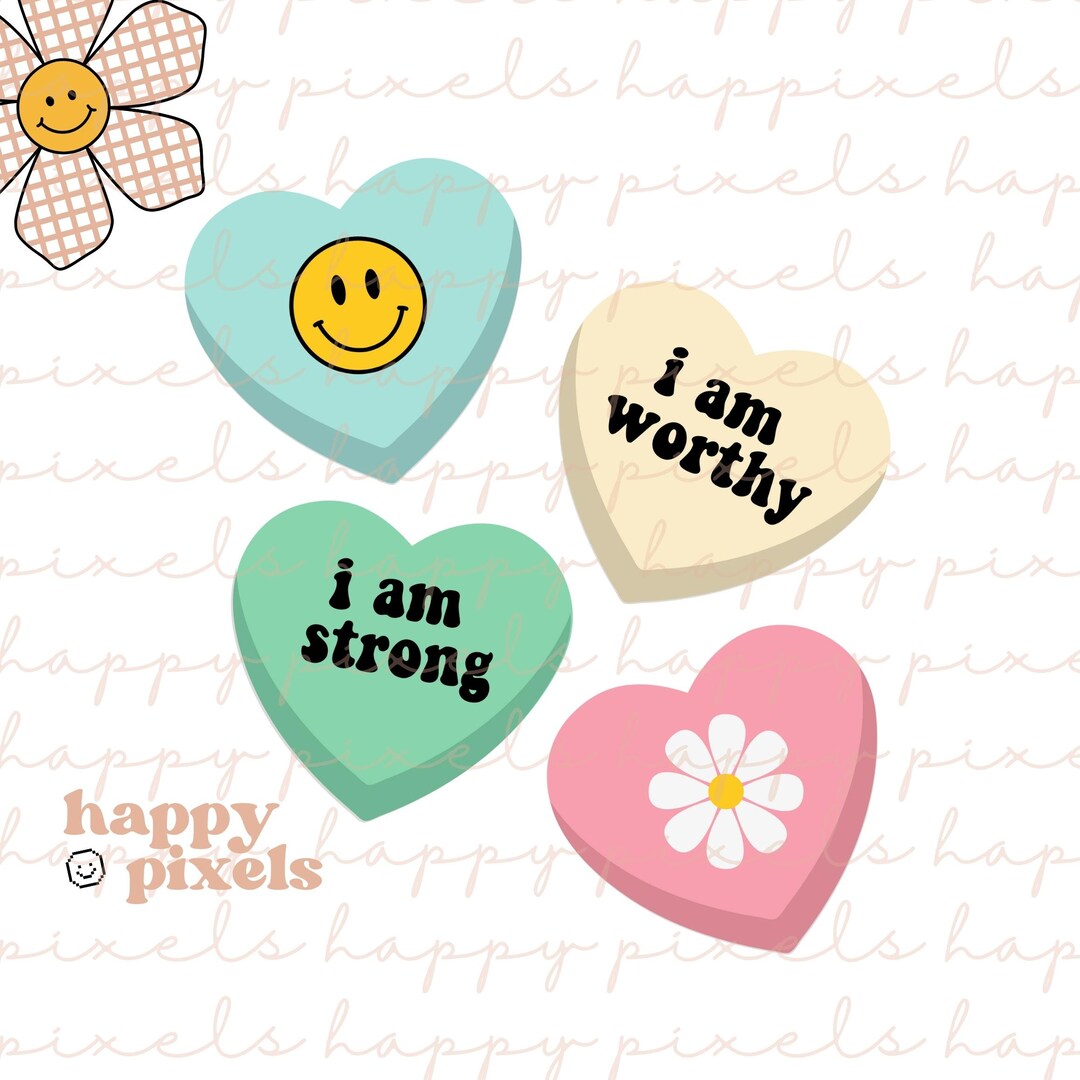 Positivity Affirmation Conversation Hearts PNG | Candy Hearts PNG ...