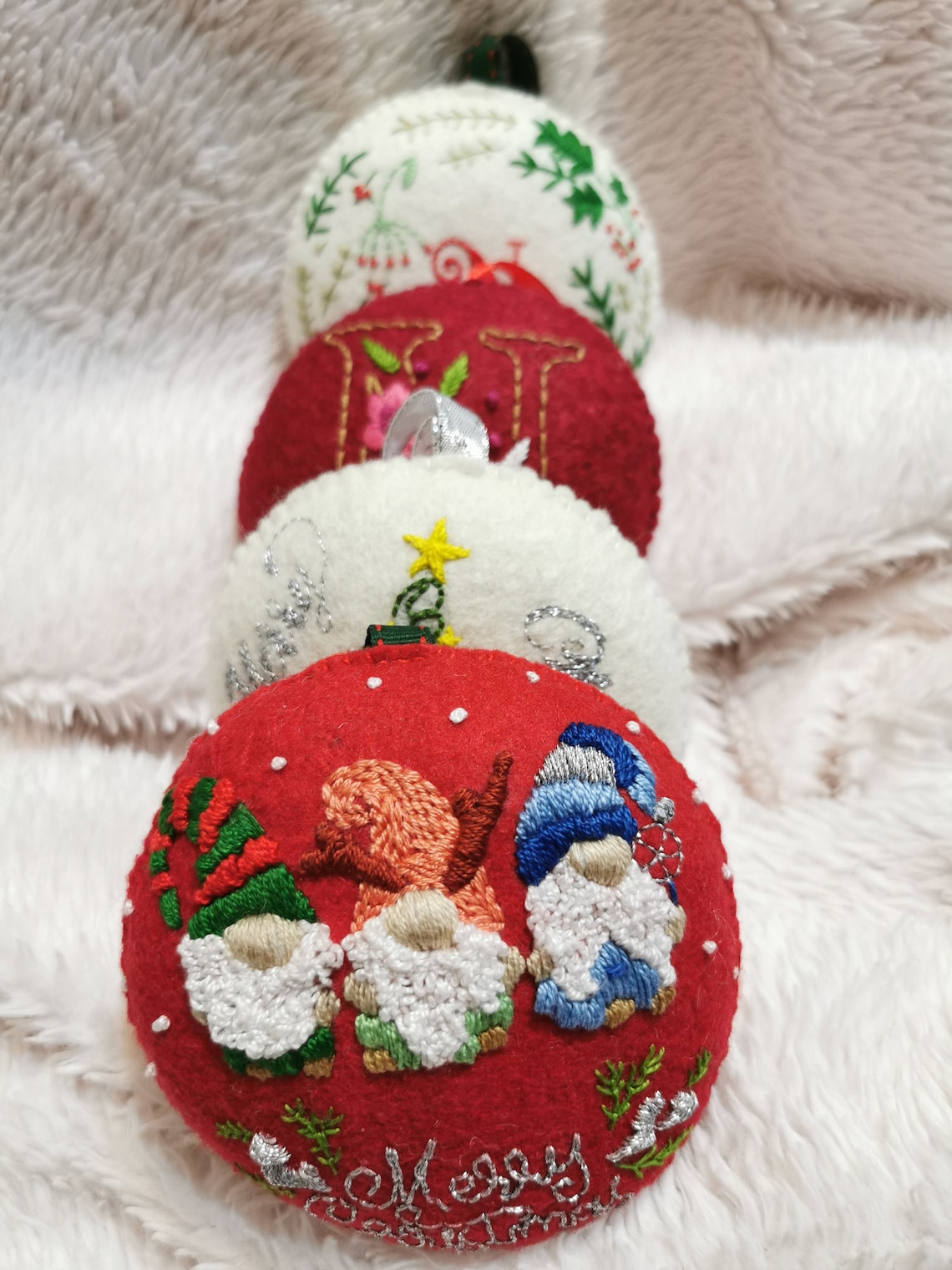 MERRY CHRISTMAS Wool Felt Embroidered GNOMES - Christmas Ornaments ...