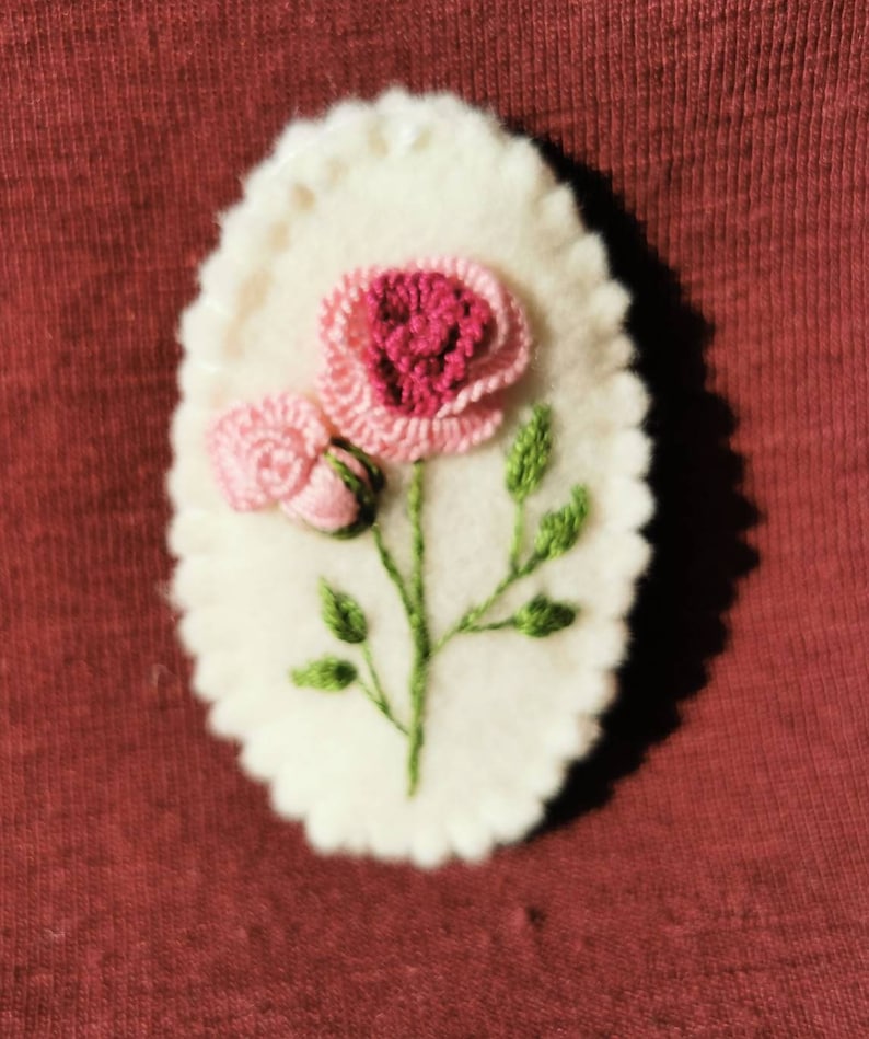 Rose Hand Embroidery Wool Felt Brooch, Rose Embroidery - Etsy