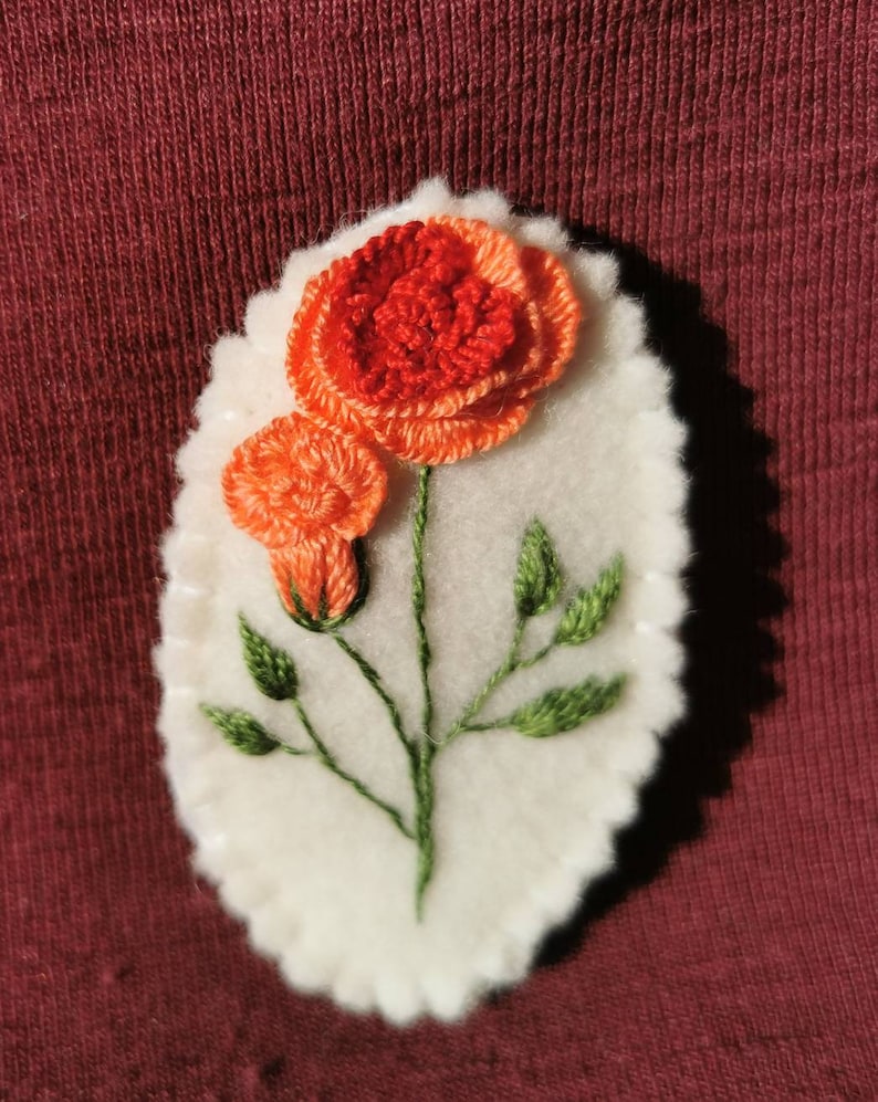 Rose Hand Embroidery Wool Felt Brooch, Rose Embroidery - Etsy