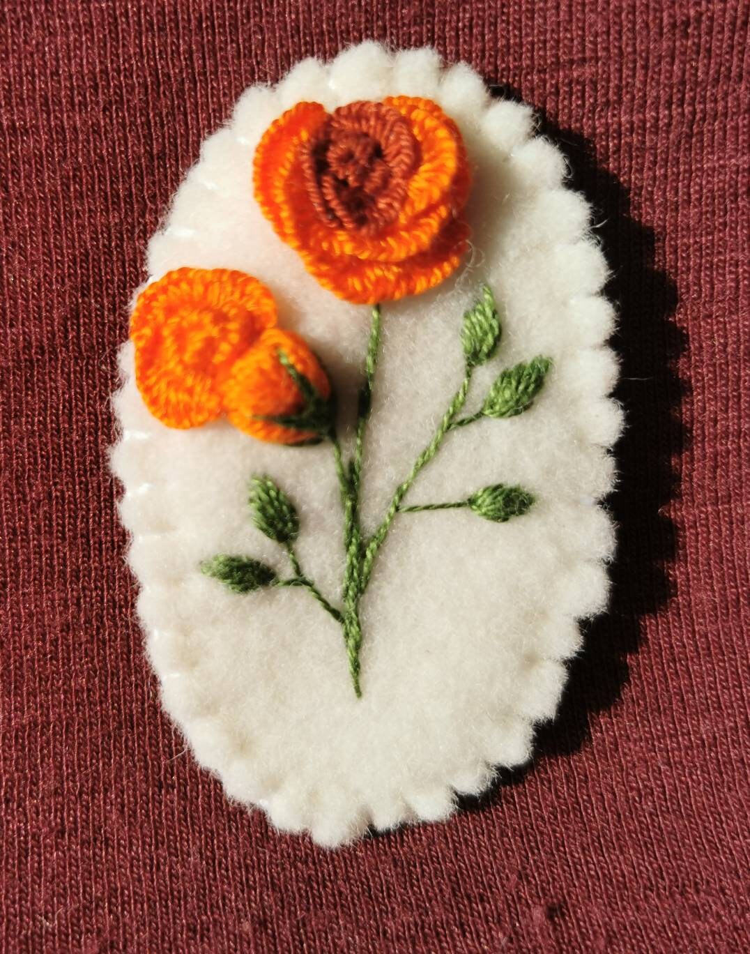 Rose Hand Embroidery Wool Felt Brooch, Rose Embroidery - Etsy