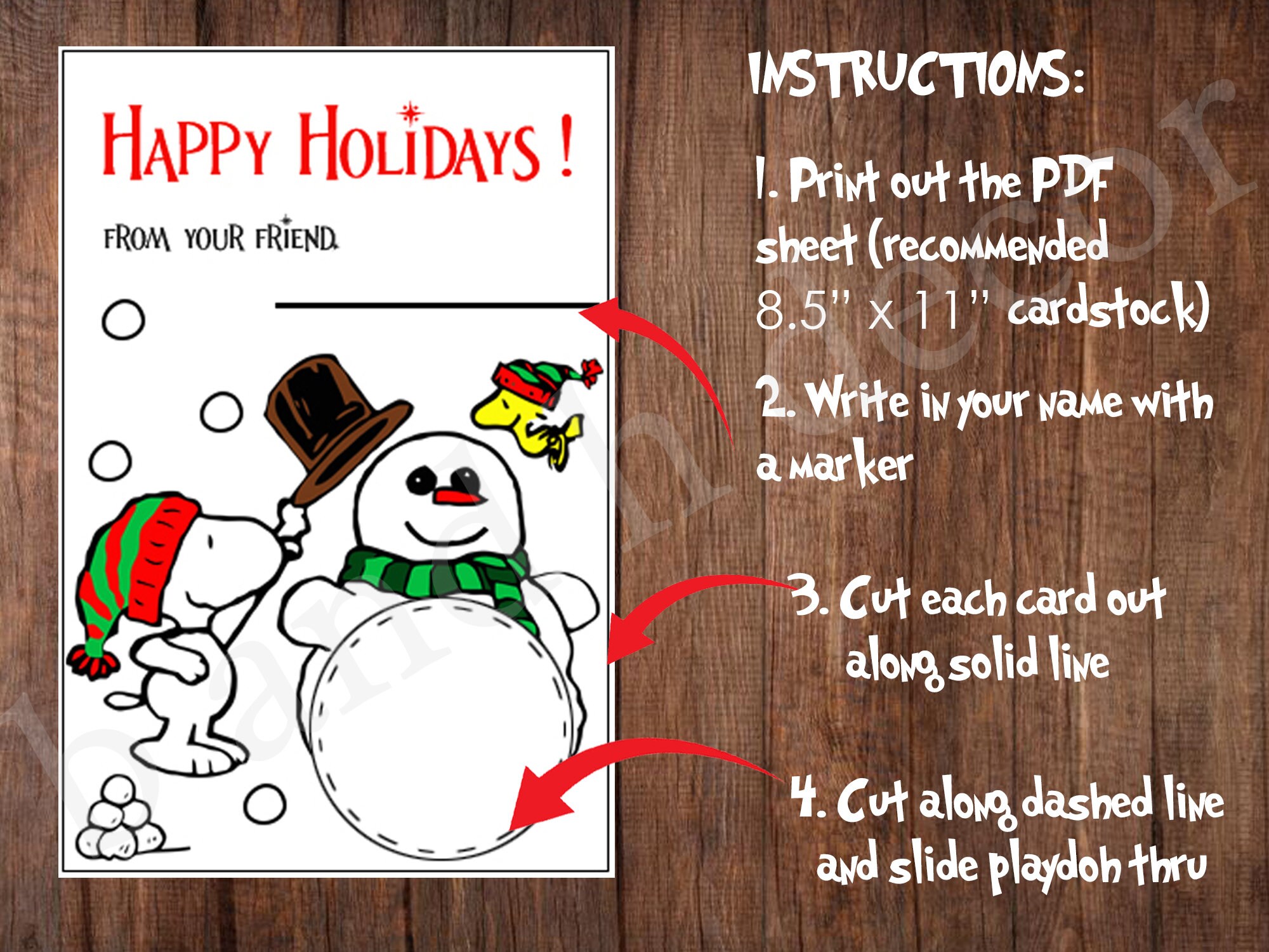 Snoopy Christmas Playdoh Cards/ Printable/ DIY/ Digital File Download ...