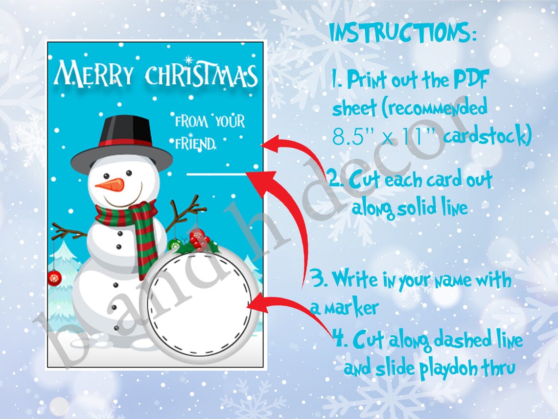 Snowman Playdoh Cards/ Printable/ DIY/ Digital File Download - Etsy