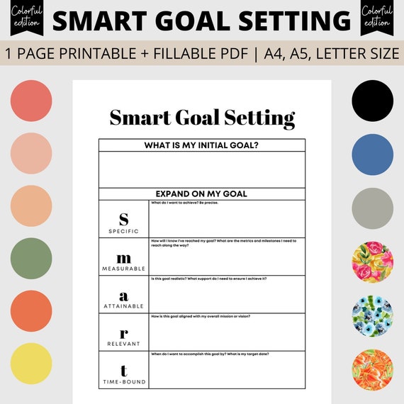 Smart Goal Setting Printable in Color Goal Planning Template | Etsy