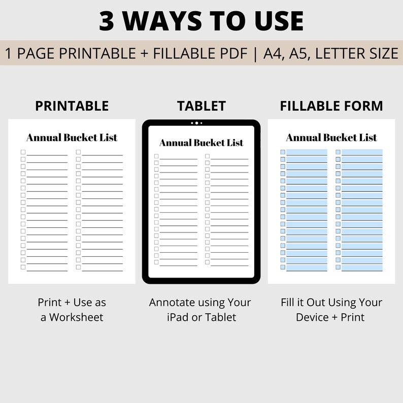 Annual Bucket List Printable, Goal Planning Template, Smart Goal Maker ...