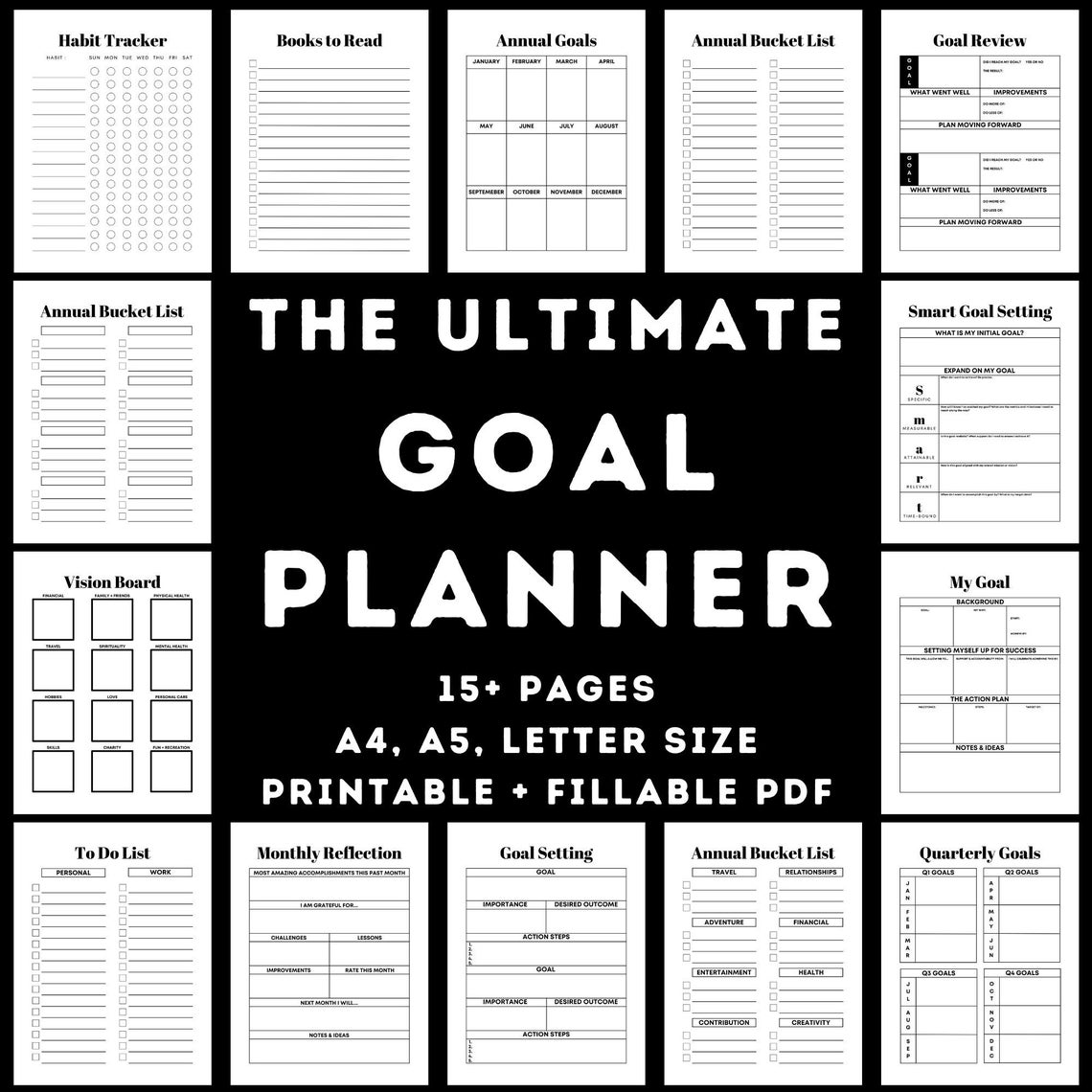 Goal Planner Bundle 2022 Goals Tracker Smart Goal Setting Etsy
