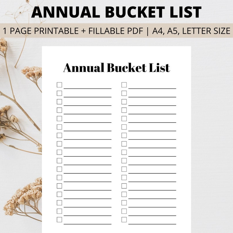 Annual Bucket List Printable, Goal Planning Template, Smart Goal Maker ...
