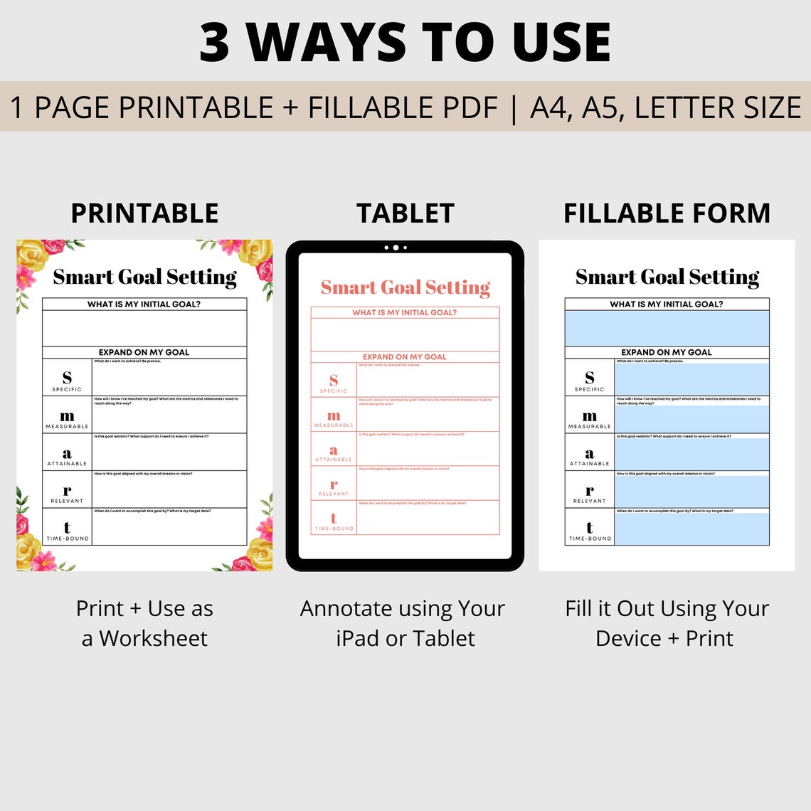 Smart Goal Setting Printable in Color Goal Planning Template | Etsy