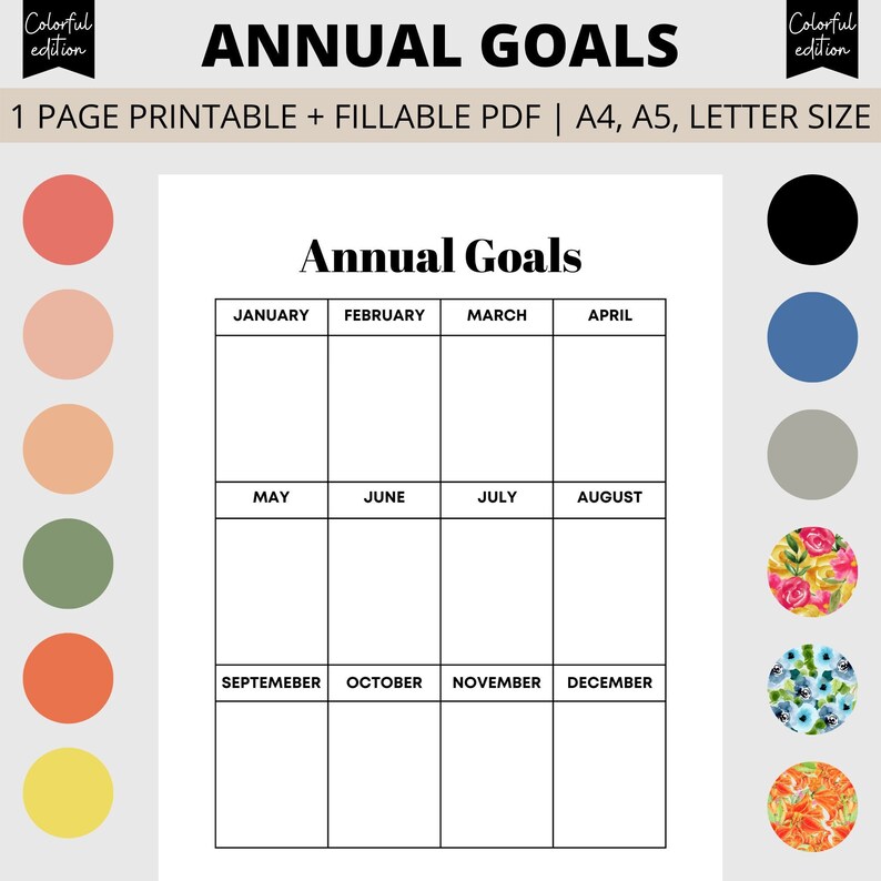 Annual Goal Printable in Color, Goal Planning Template, Smart Goal ...