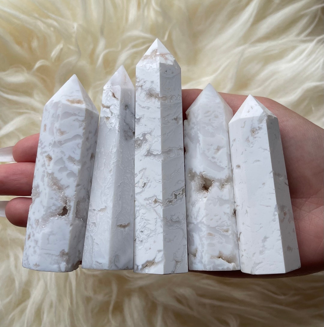 Druzy White Agate Tower White Agate Point With Geode Crystal - Etsy