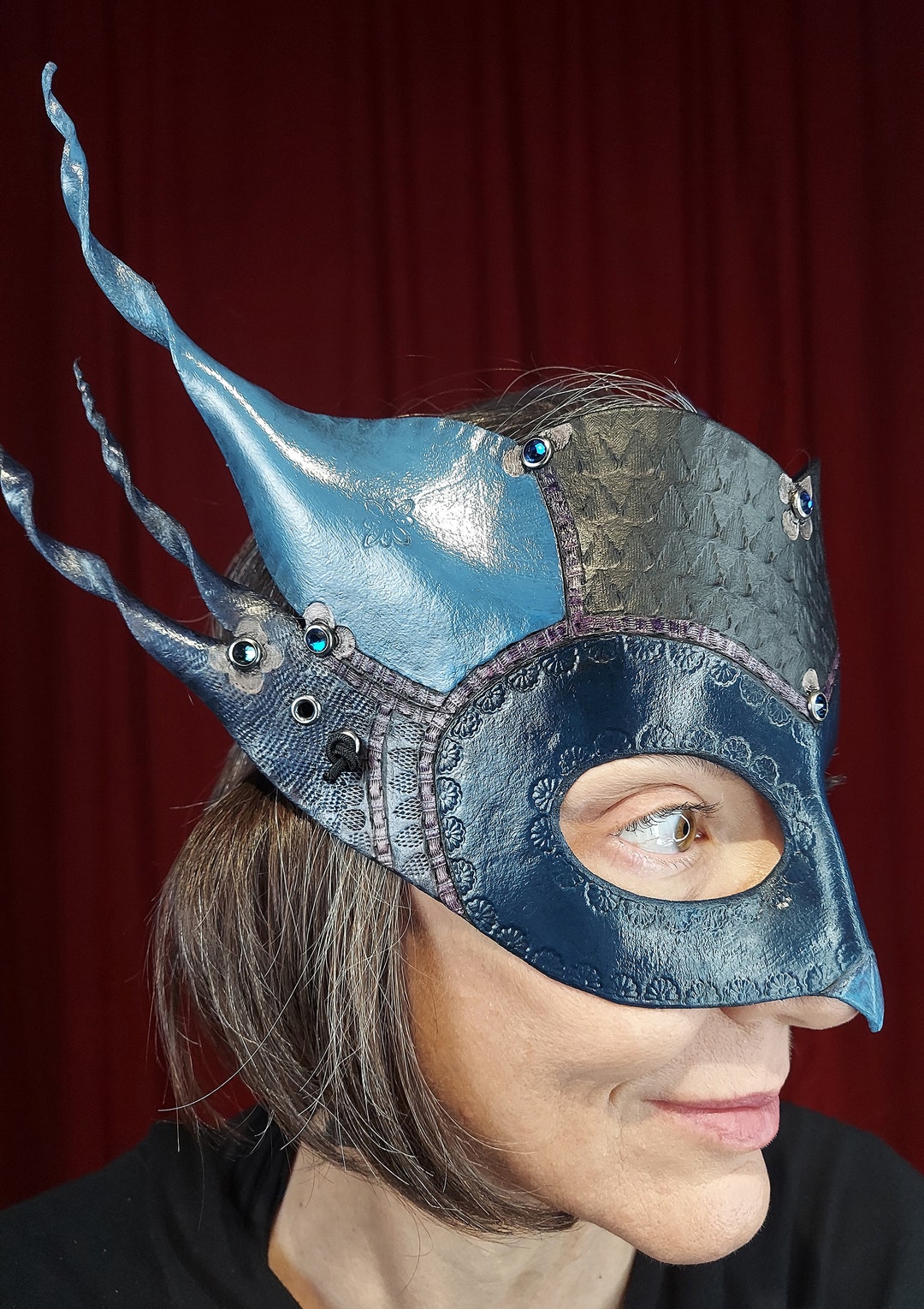 Storm Prince Leather Costume Mask, Handmade, OOAK, Light and Dark Blue ...