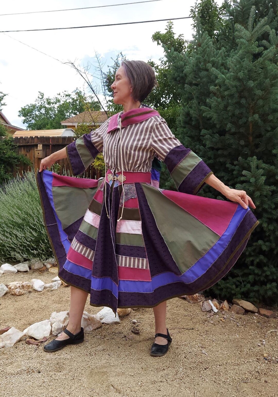Upcycled Patchwork Coat-dress candy Elf, Katwise-style, Hooded, Pink ...
