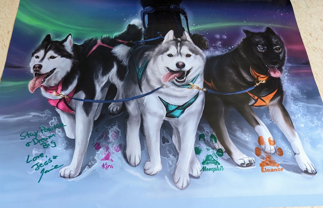 Signed Gone to the Snow Dogs Northern Lights Poster - Siberian Husky ...