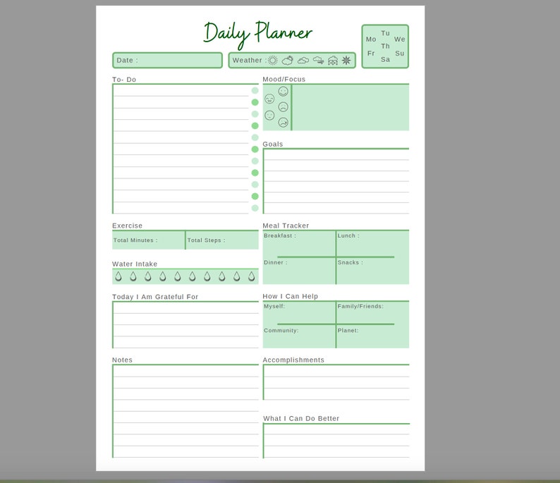 Green Daily Planner PDF Download - Etsy