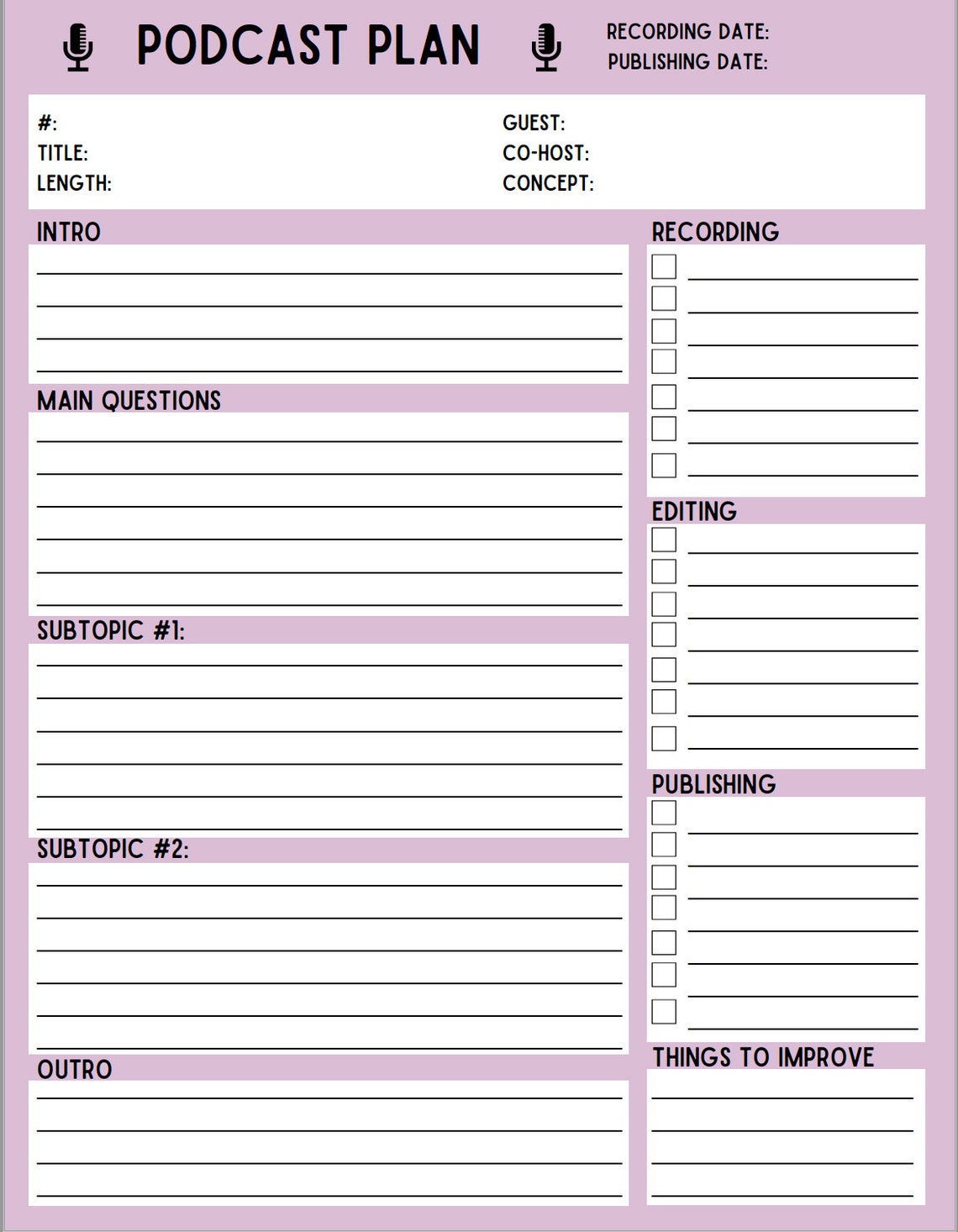 Purple Podcast Planner With Media Release PDF Download - Etsy
