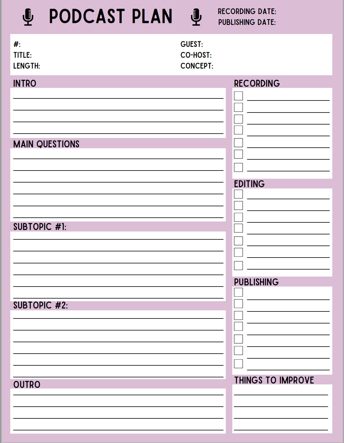 Purple Podcast Planner With Media Release PDF Download - Etsy