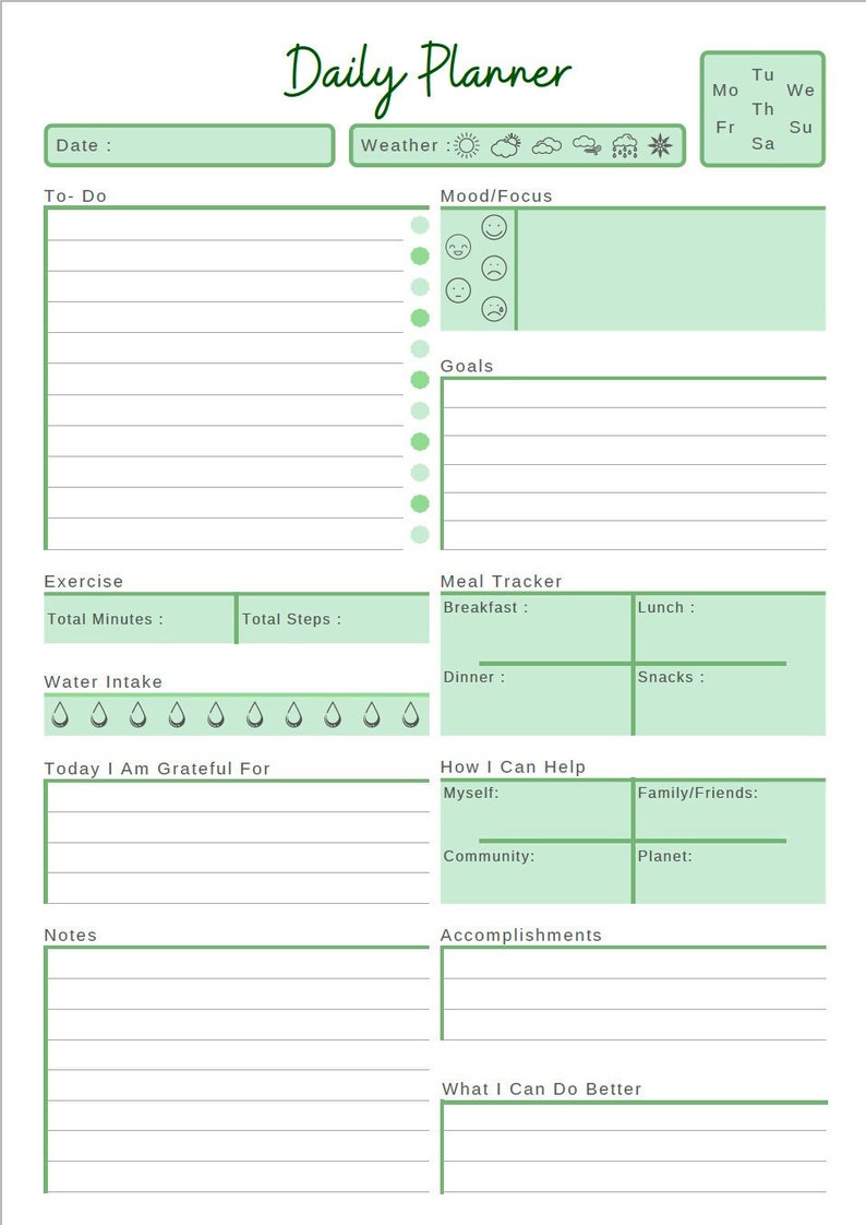 Green Daily Planner PDF Download - Etsy