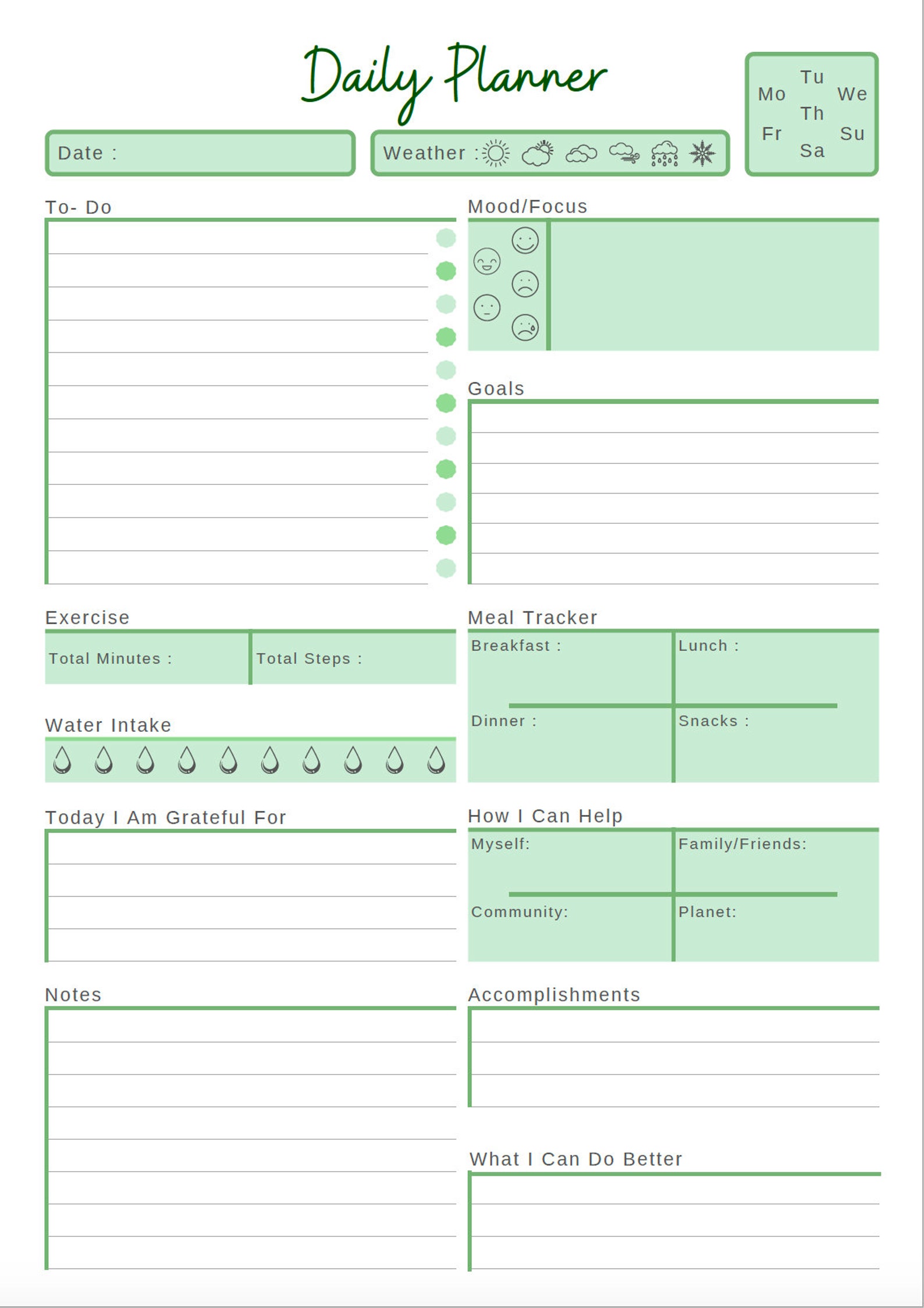 Green Daily Planner PDF Download - Etsy