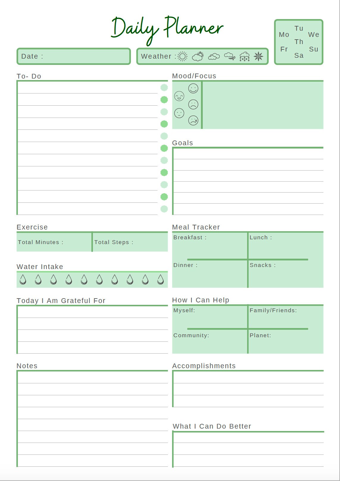 Green Daily Planner PDF Download - Etsy