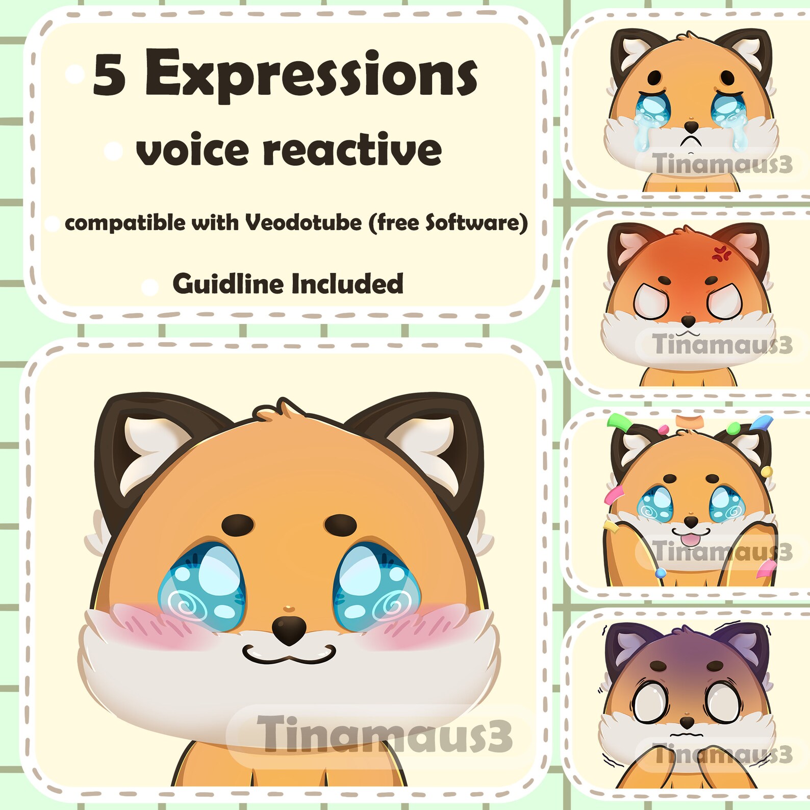 FOX PNGTUBER Cute Fox With 5 Expressions Voice Reactive - Etsy