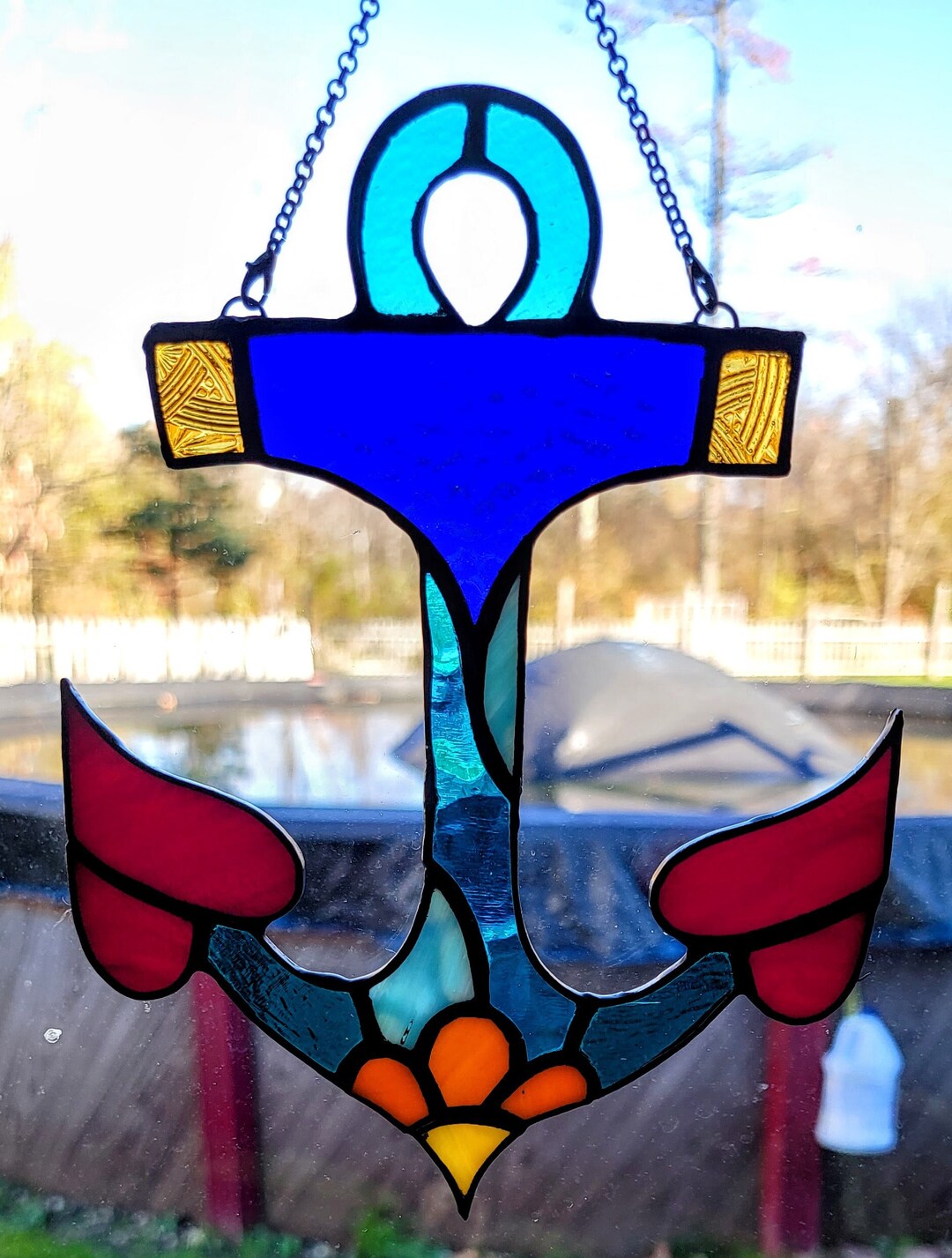 Sailor's Anchor Stained Glass Suncatcher - Etsy
